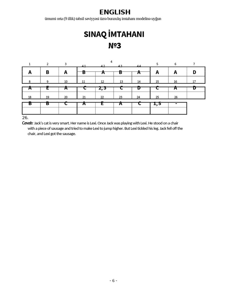 English Bura 9 Cavab Sinaq 3 | PDF