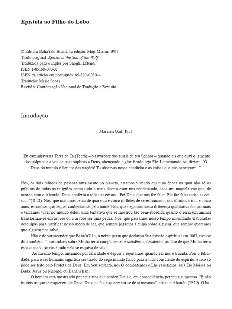 Epistola Ao Filho Do Lobo Simples | PDF | Maomé | Deus