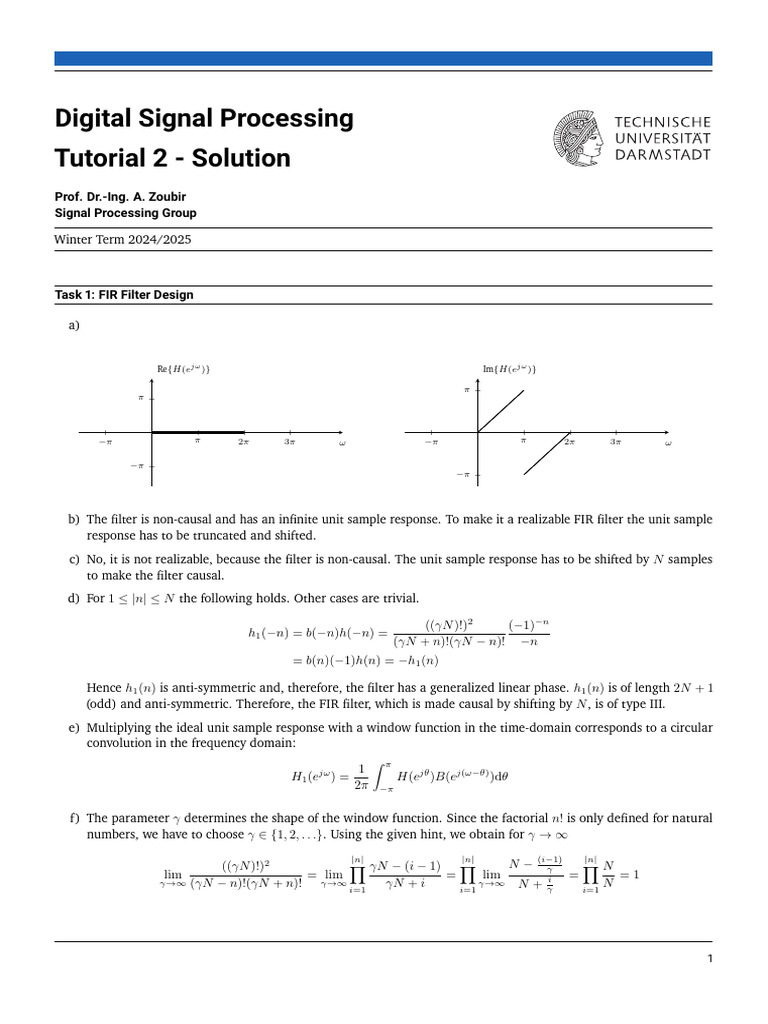 Tut2 Solutions | PDF | Filter (Signal Processing) | Low Pass Filter