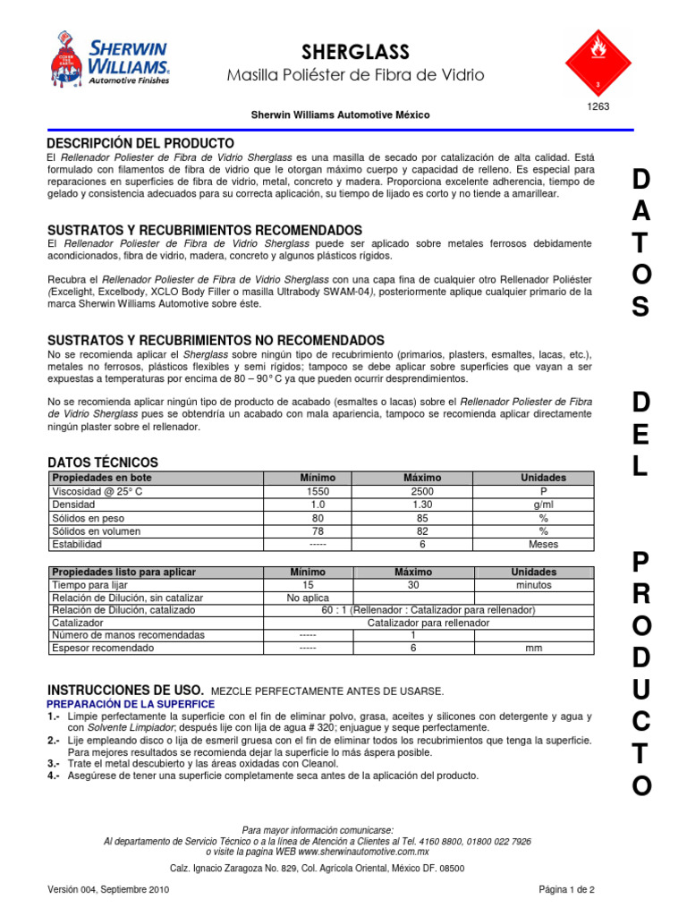 Rellenador Poliester Sherglass SW | PDF | Lentes | Materiales