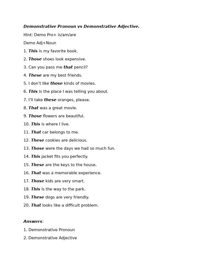 Demonstrative Pronoun Vs Demonstrative Adjective | PDF