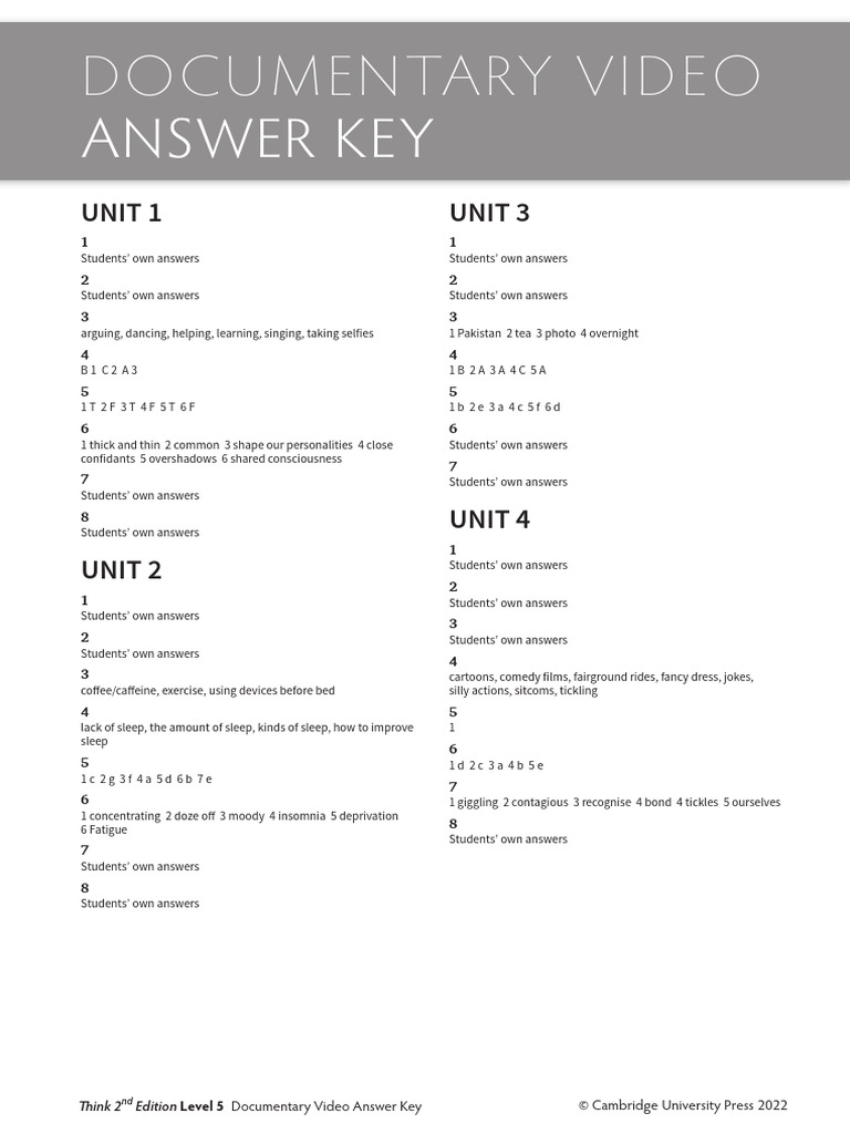 Thk2e BrE L5 Documentary Video Answer Key | PDF | Determinants Of Health