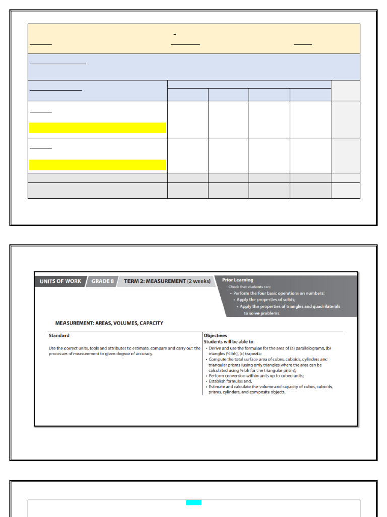 Sample TOS - Planning For Assessment (Lessons 4-6) | PDF | Volume | Area