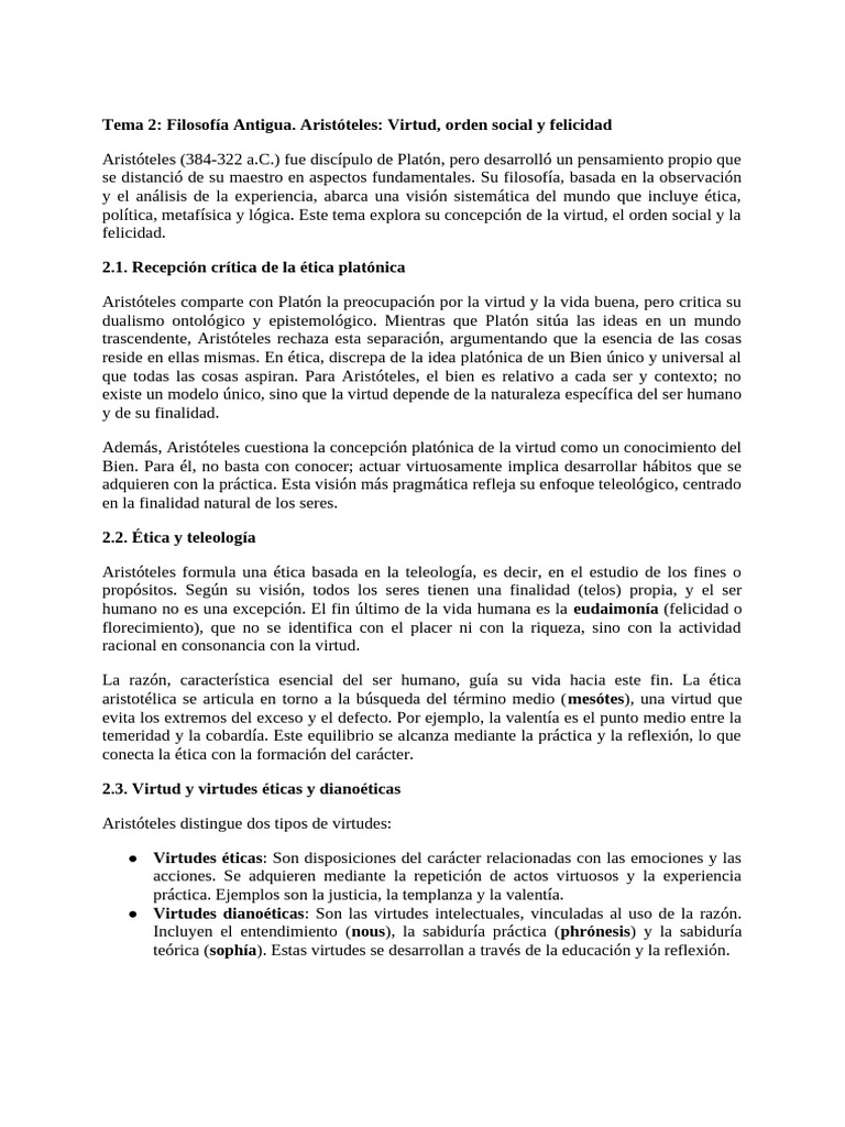 Tema 2 | PDF | Virtud | Aristóteles