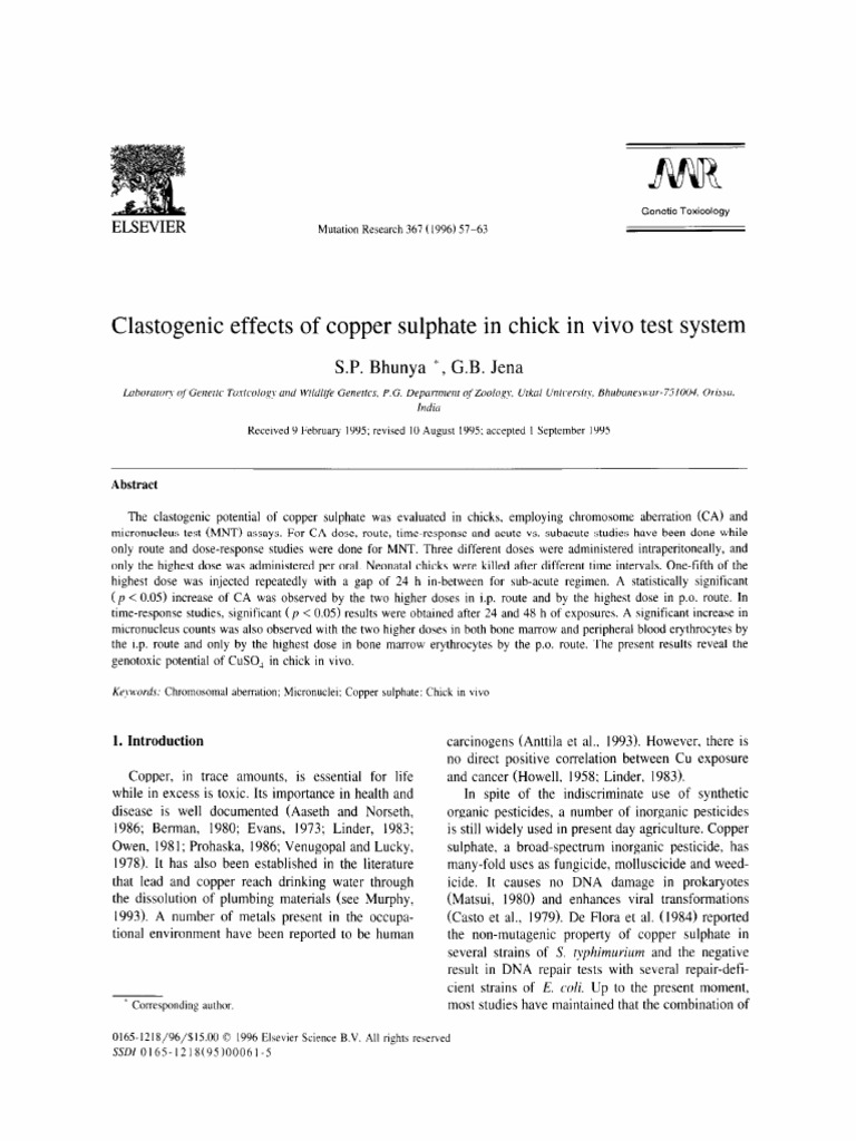 Clastogenic Effects of Copper Sulphate I | PDF | Mutagen | Biochemistry