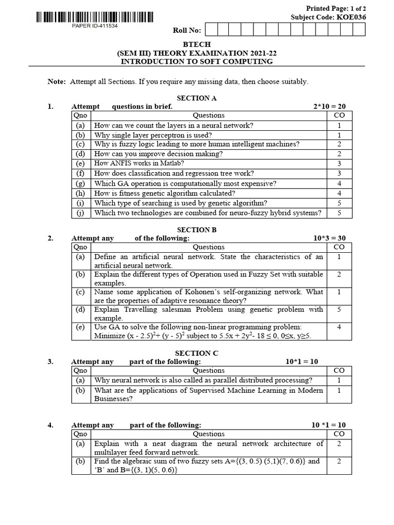 Btech Oe 3 Sem Introduction To Soft Computing Koe036 2022 Pdf Computer Science Learning