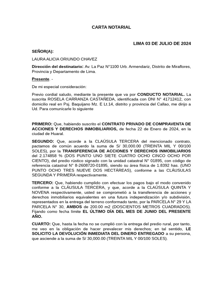 CARTA NOTARIAL | PDF