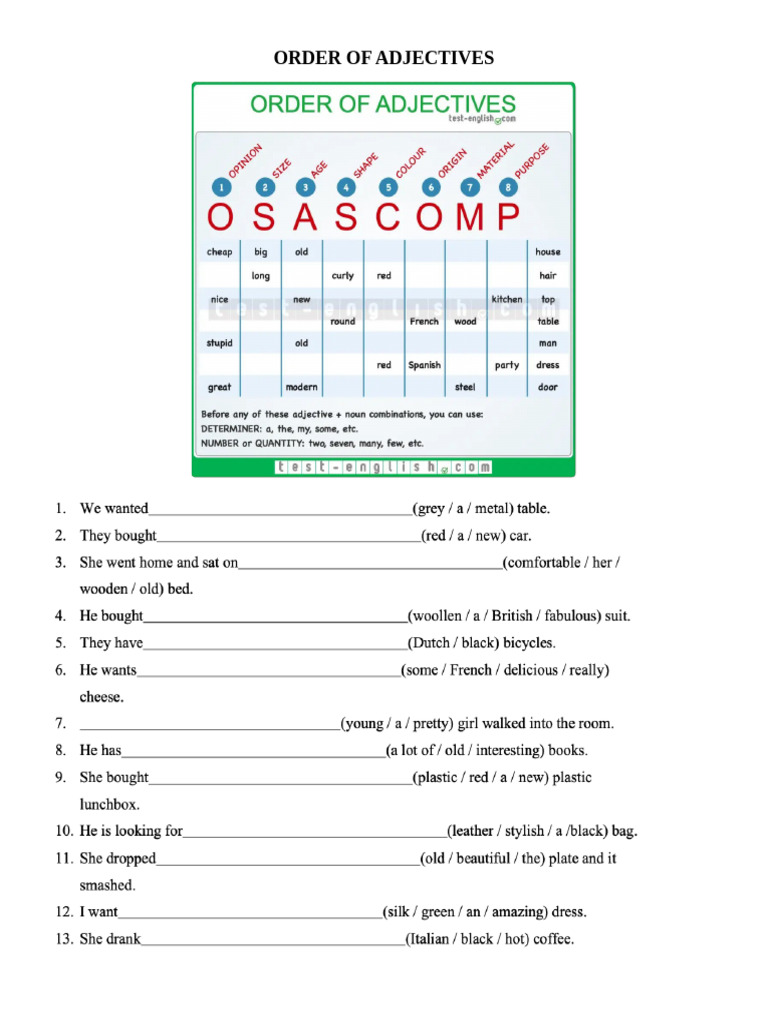 Order of Adjectives | PDF