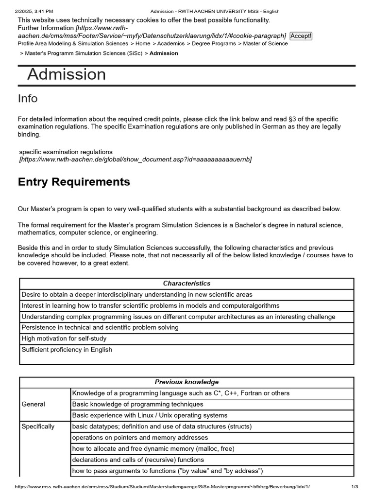 Admission - RWTH AACHEN UNIVERSITY MSS - English | PDF | Science ...