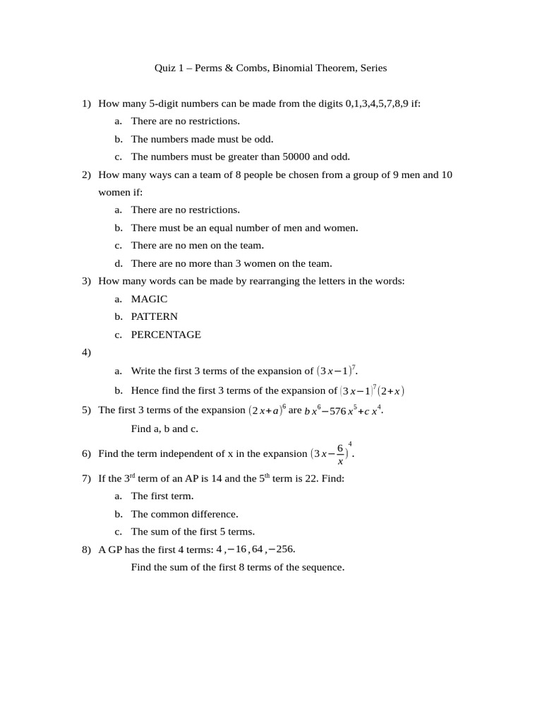 Quiz Perms and Combs | PDF