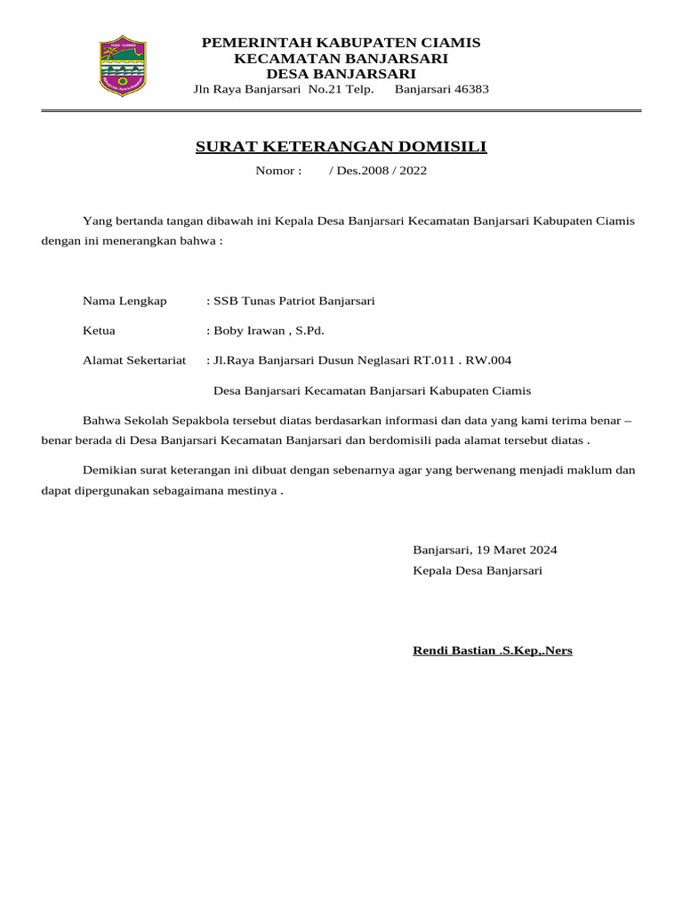 SURAT KETERANGAN DOMISILI SSB | PDF