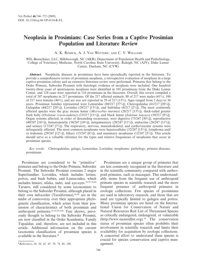 Neoplasia in Prosimians Case Series From a Captive Prosimian | PDF ...