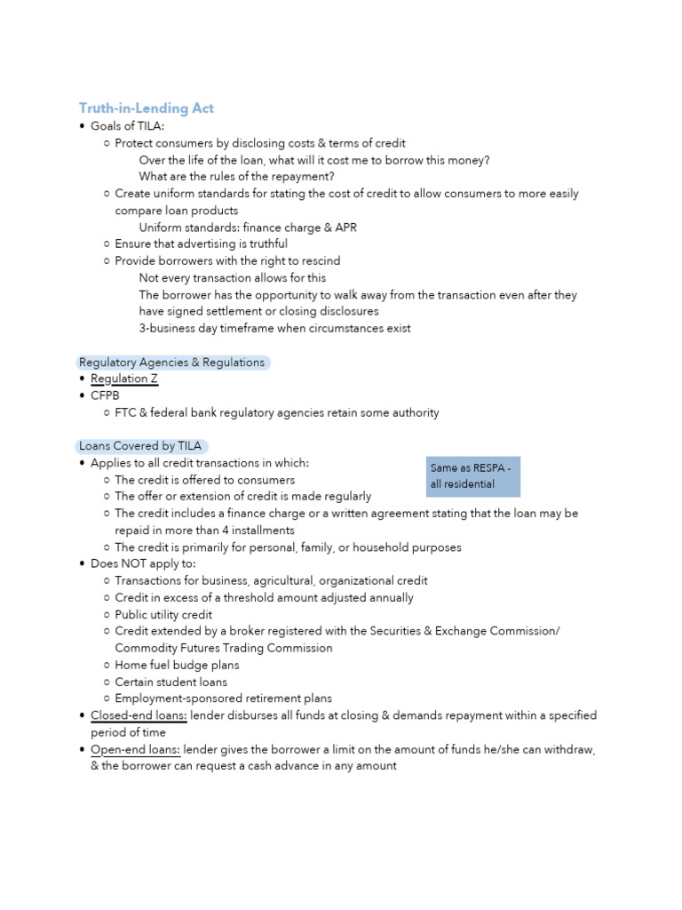 Truth-in-Lending Act (TILA) | PDF | Truth In Lending Act | Annual ...