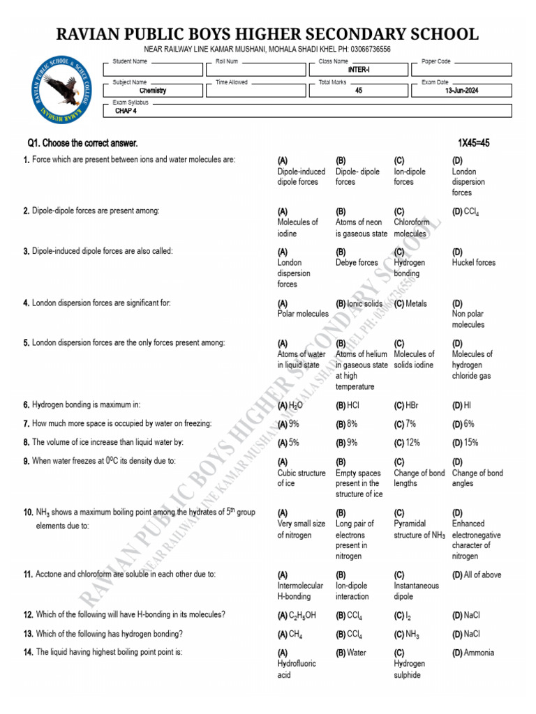 1st chem 4th chap | PDF | Intermolecular Force | Chemical Bond