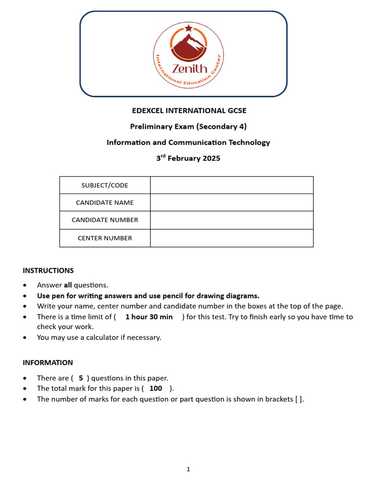 ICT Exam Instructions 2025 | PDF