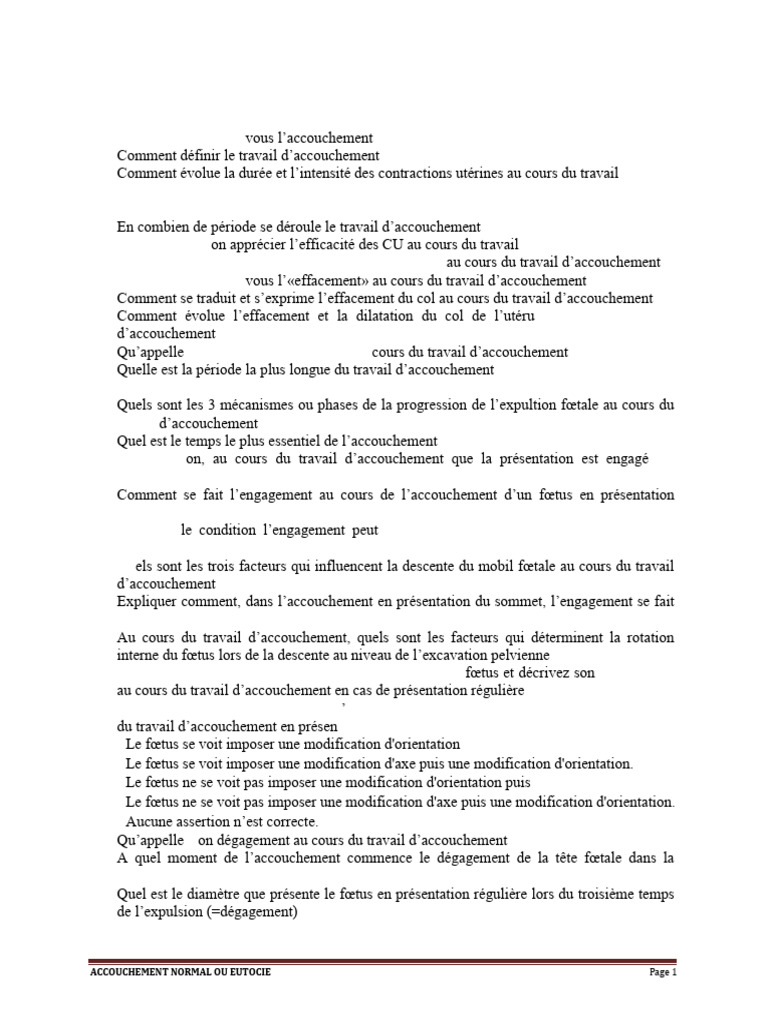 Phases de l'Accouchement Normal | PDF | Accouchement | Grossesse humaine