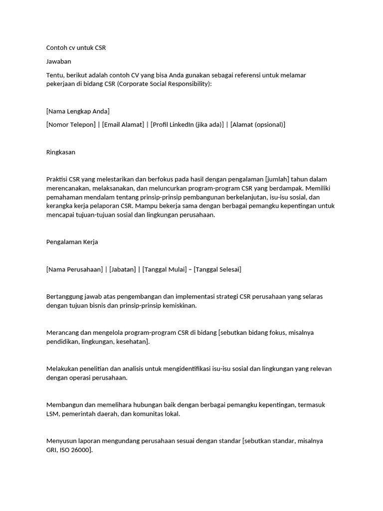 Contoh CV Untuk CSR | PDF