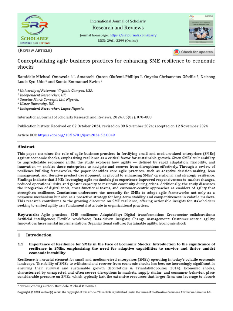 Conceptualizing Agile Business Practices For Enhancing SME Resilience ...