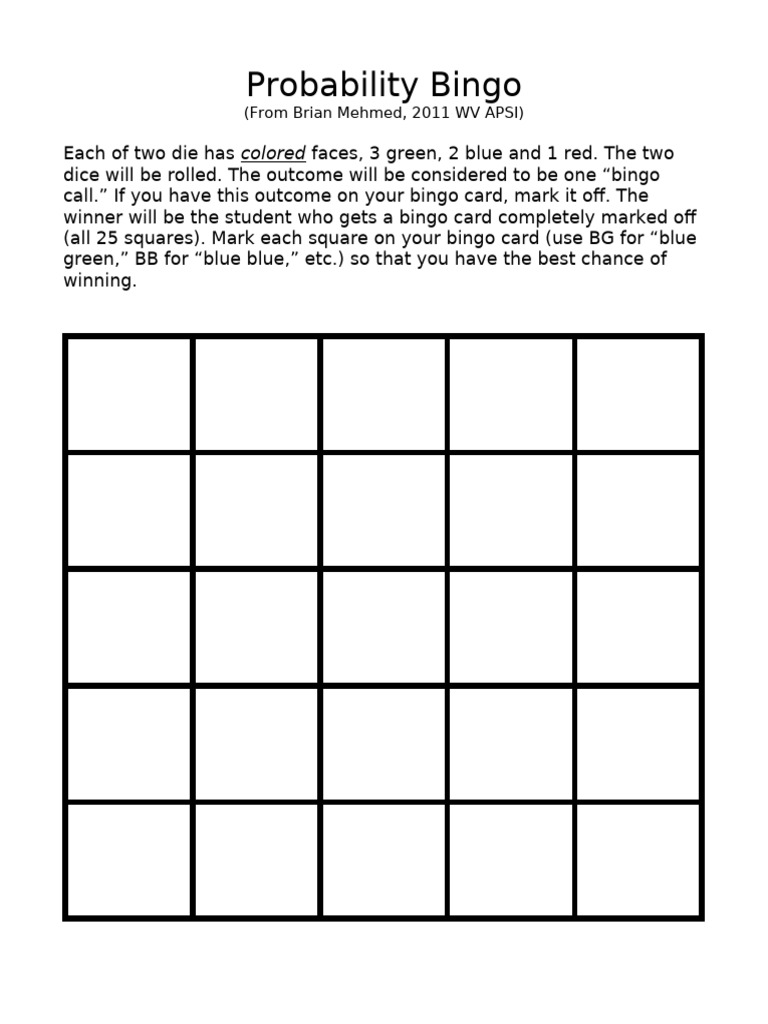 Probability Bingo | PDF