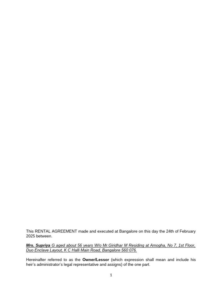 02 Rent Agreement Amogha10.2.2025 On Stamp Paper PTG | PDF | Lease ...