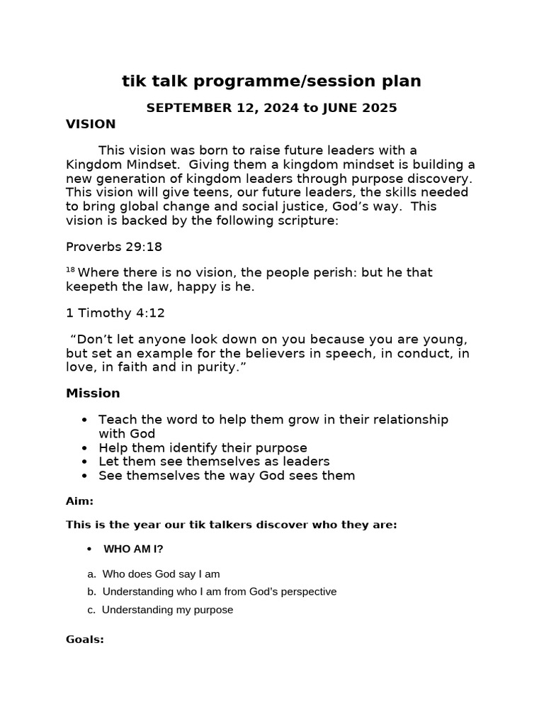 Tik Talk Program: Kingdom Leadership Plan | PDF | Sowing