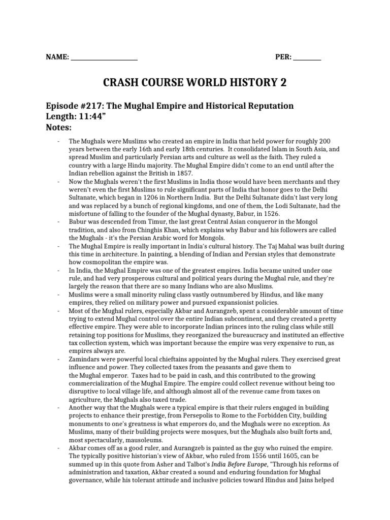 Crash Course World History 2: Episode #217: The Mughal Empire and ...