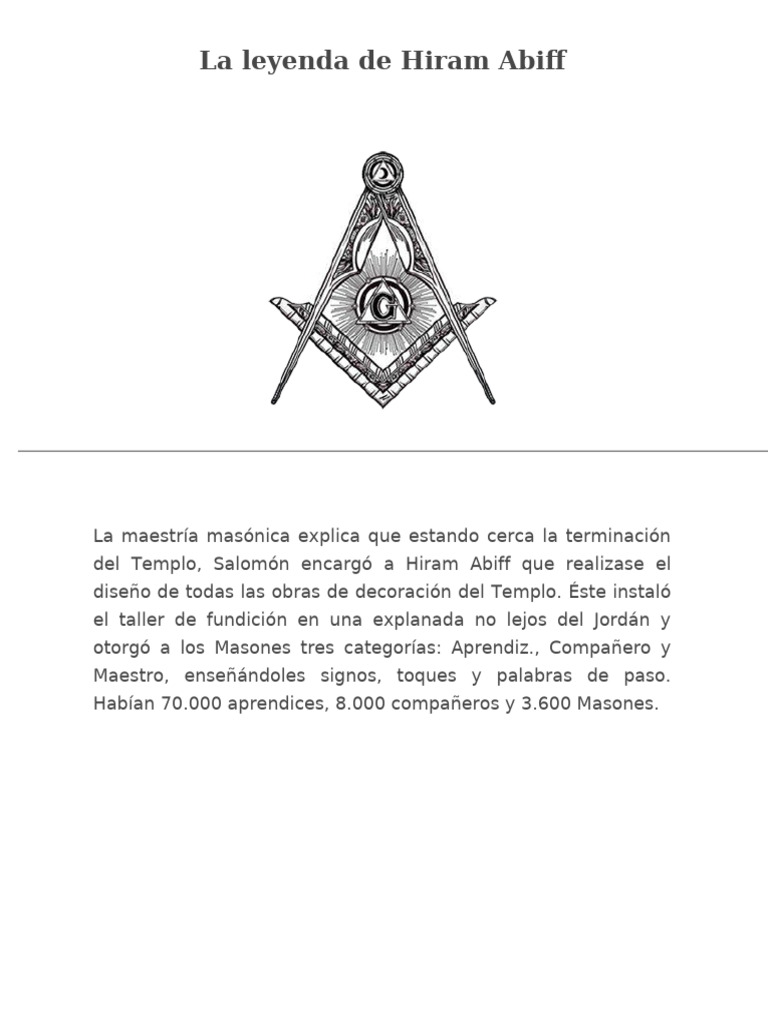 La Leyenda de Hiram Abiff | PDF | Víspera | Masonería