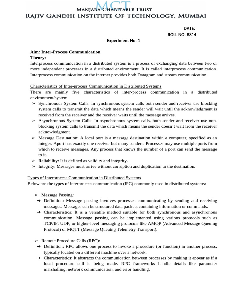 814 dc exp1 | PDF | Port (Computer Networking) | Message Passing