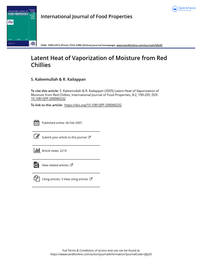 Latent Heat of Vaporization of Moisture From Red Chillies | PDF ...