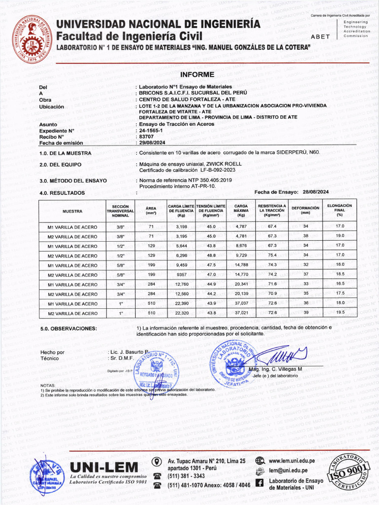 Informe De Ensayos De Aceros Corrugados Pdf Acero Ingeniería De