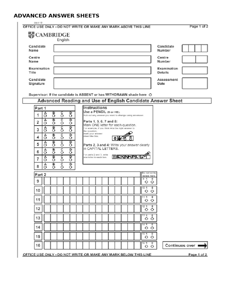 ADVANCED ANSWER SHEETS | PDF
