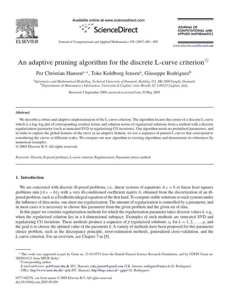 An Adaptive Pruning Method For Discrete L-Curve | PDF | Mathematical ...