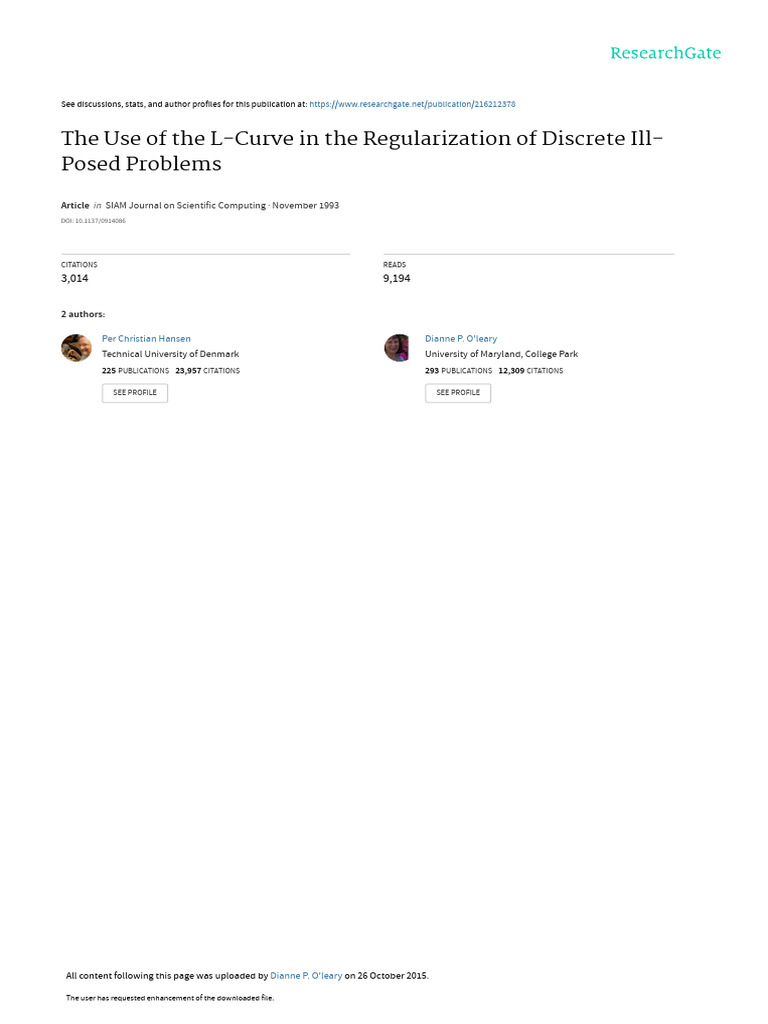 The Use of The L-Curve in The Regularization of Di | PDF | Errors And Residuals | Cross ...