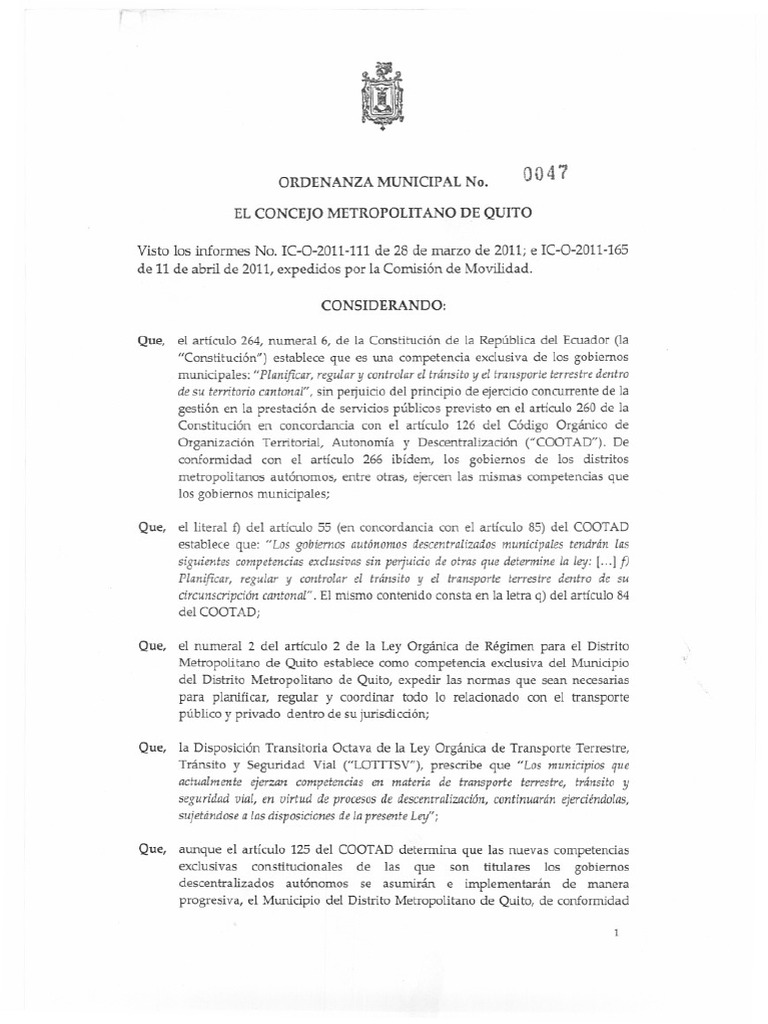 Ordm-0047 Regimen Administrativo Prestación Del Servicio de Taxi | PDF