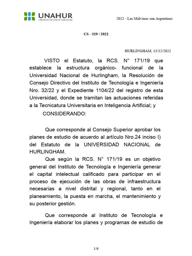 Tecnicatura en Inteligencia Artificial UNAHUR | PDF | Ciencias de la Computación | Inteligencia ...