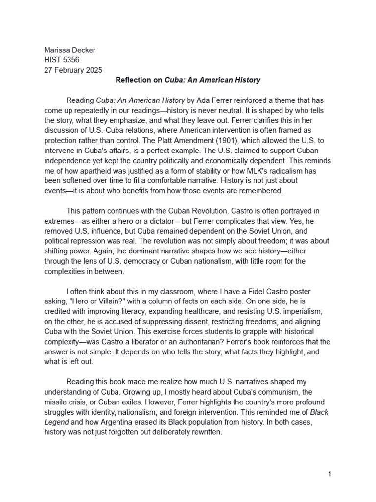 Reflection On Cuba An American History | PDF | Cuba | Fidel Castro