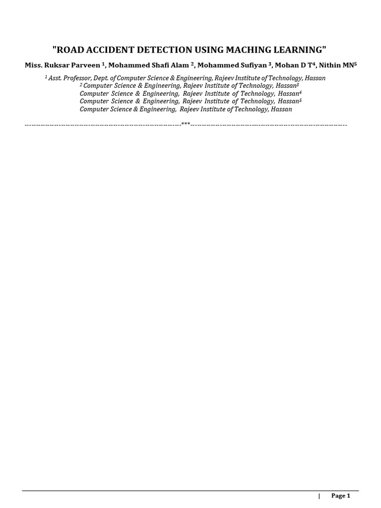 Road Accident Detection Using Maching Learning | PDF | Internet Of Things | Machine Learning