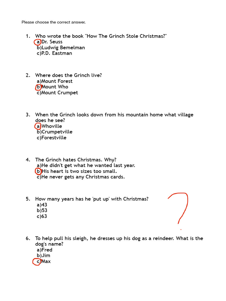 Grinch Quiz PDF | PDF