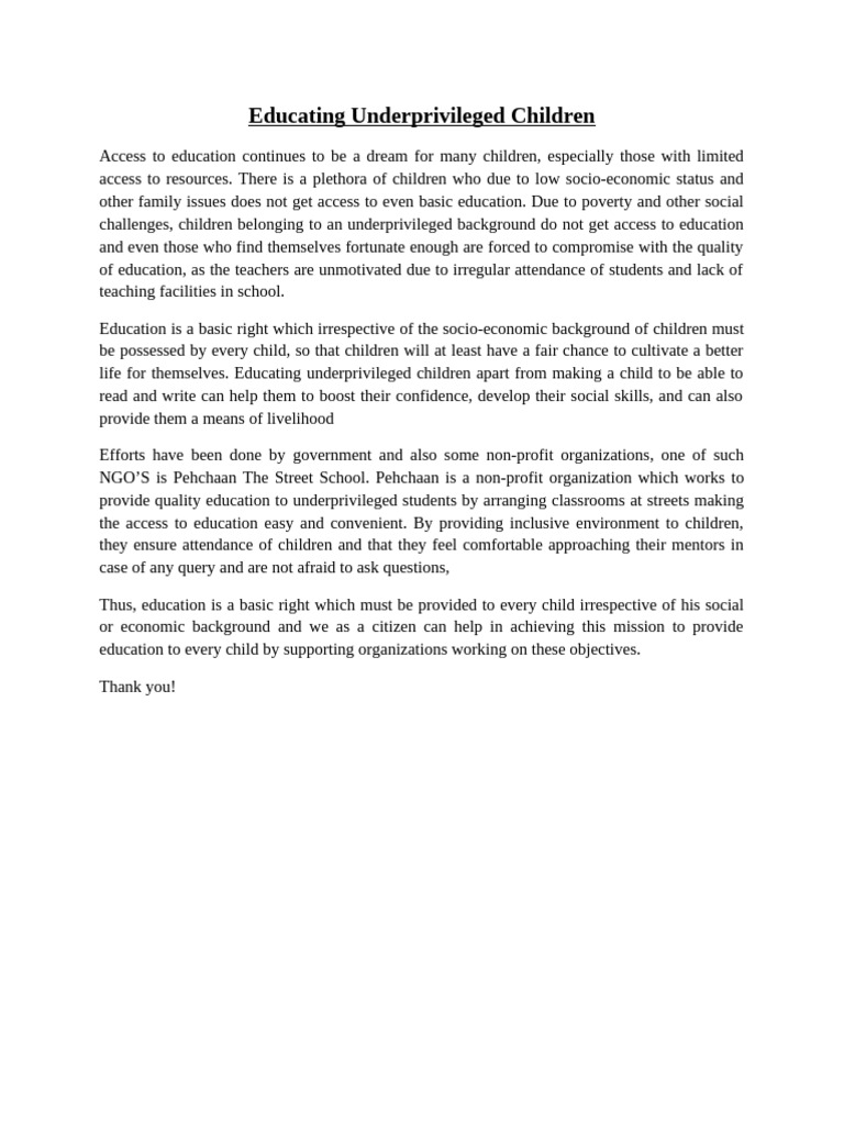 Educating Underprivileged Children | PDF