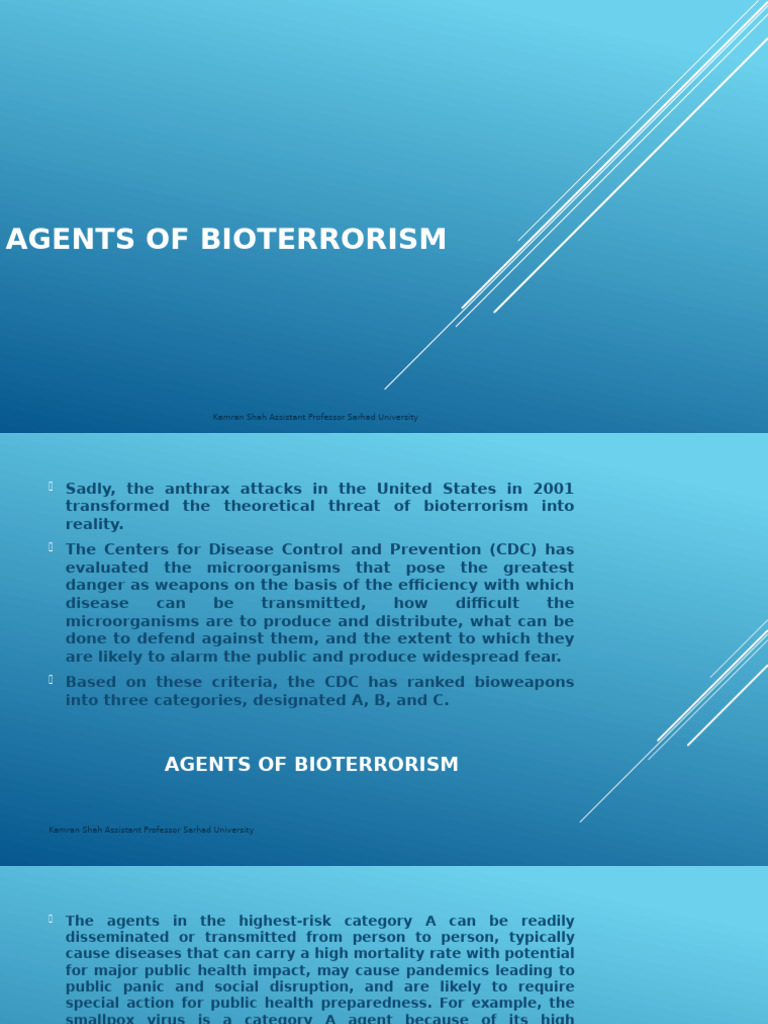 Agents of Bioterrorism | PDF | Bioterrorism | Smallpox