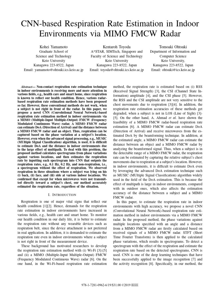 CNN-based Respiration Rate Estimation in Indoor | PDF | Mimo | Radar