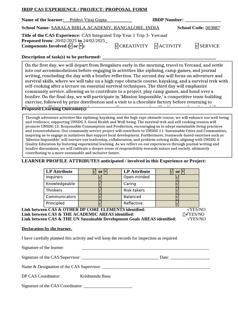 CAS Proposal Form [Year1, Trip3 | PDF | Learning | Cognition