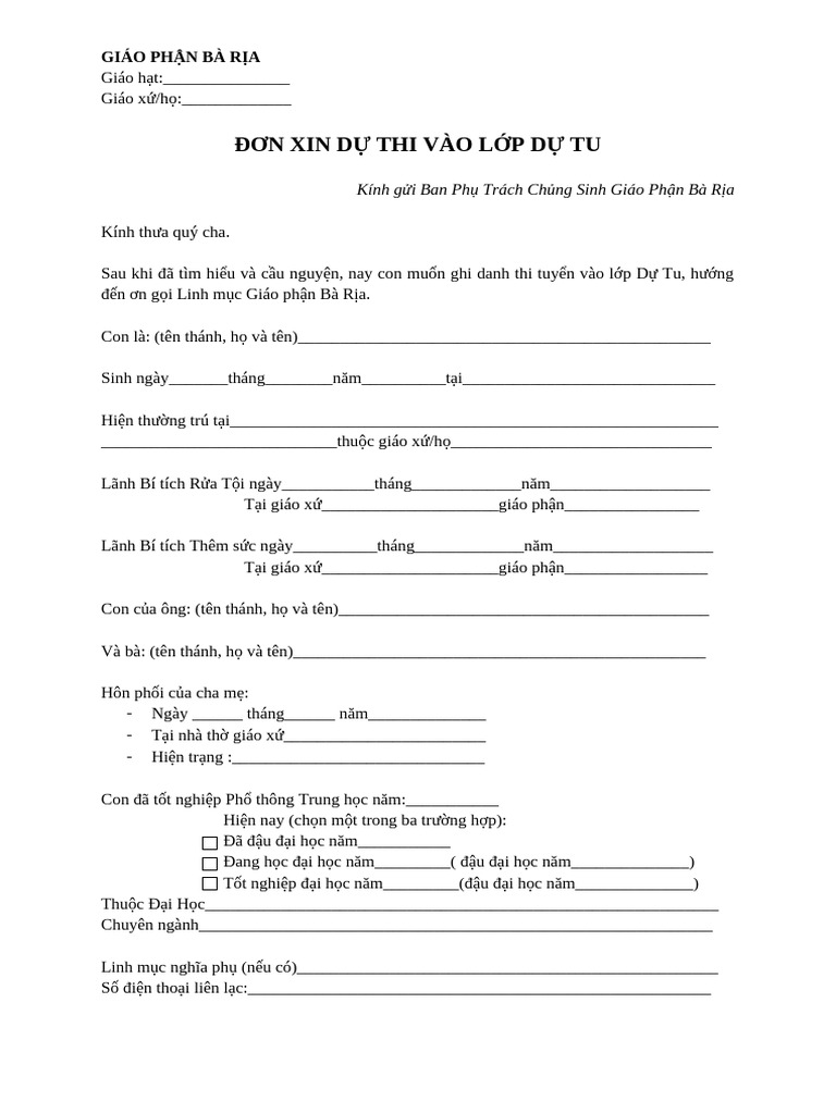 Don Xin Du Tuyen Uni | PDF