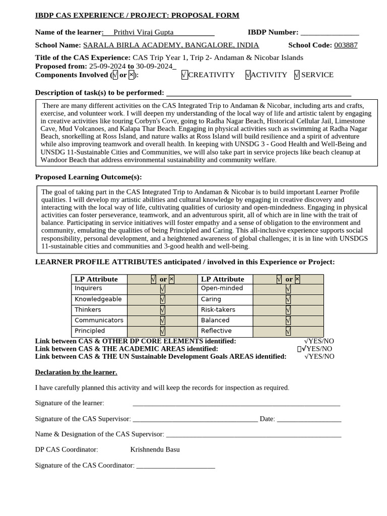 CAS Proposal Form (Year 1, Trip 2) | PDF | Behavioural Sciences | Learning