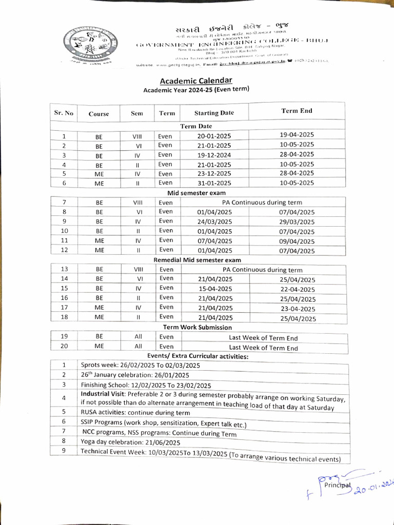 Academic Calander 2024-25 Even Term | PDF | Educational Stages | Higher ...
