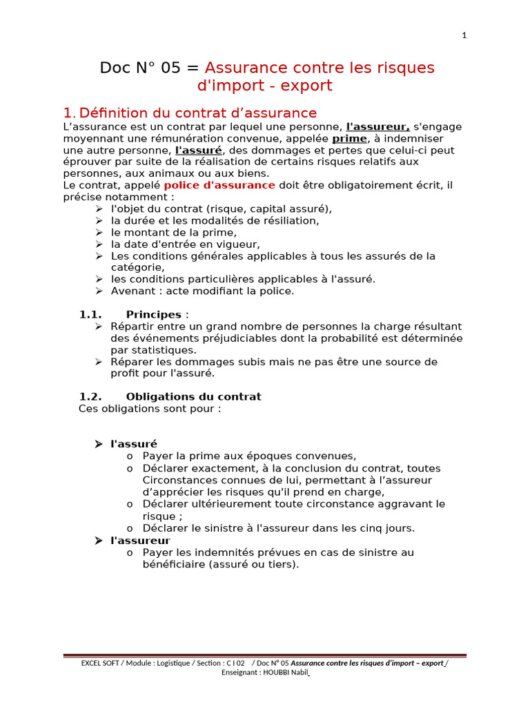 Logistique Soir - Doc #05 Assurance Contre Les Risques D'import - Export | PDF | Assurance ...