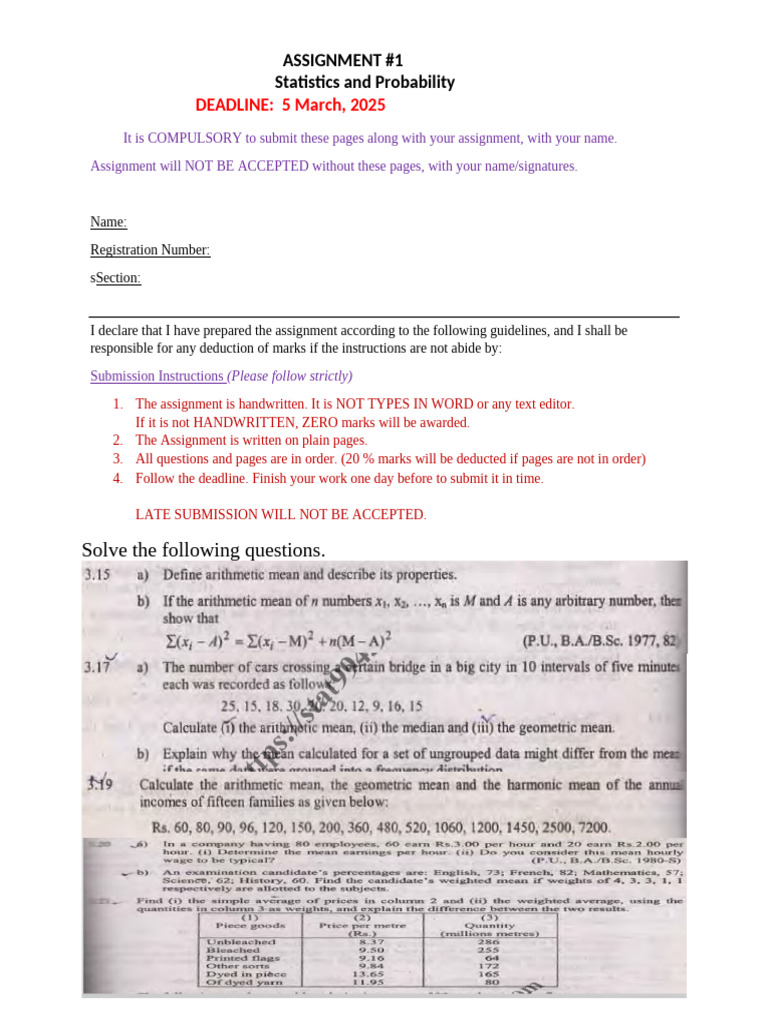 Assignment 1 - Statistic - S2025 | PDF