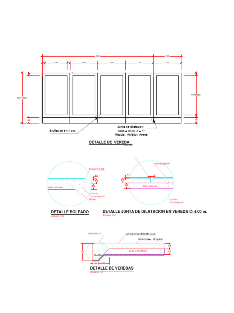 PLANO DETALLE DE VEREDA JARDINERIA Y RAMPA Completo-Model | PDF
