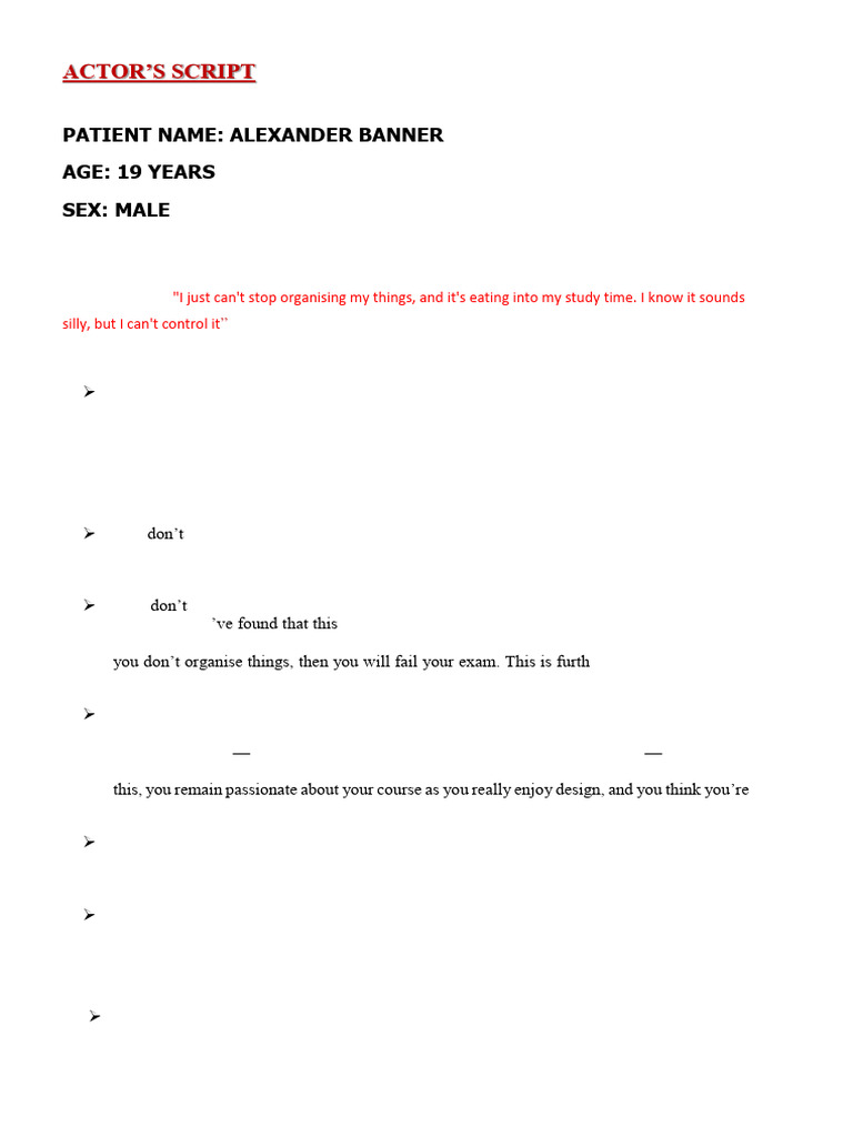 Actor- Obsessive Compulsive Disorder - Alexander Banner | PDF ...