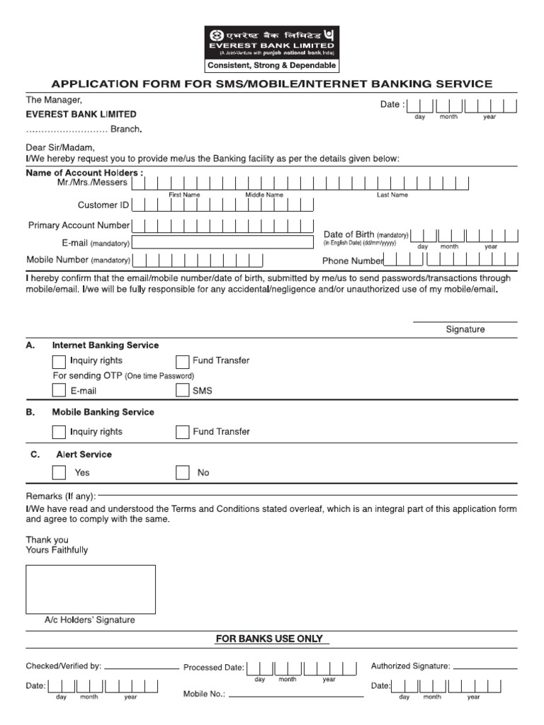 Mobile Banking Form | PDF